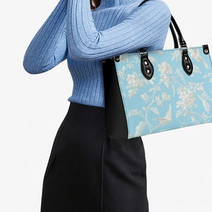 Baby Blue Handbag Blue Floral PU Leather Handbag Light Blue Crossbody ...