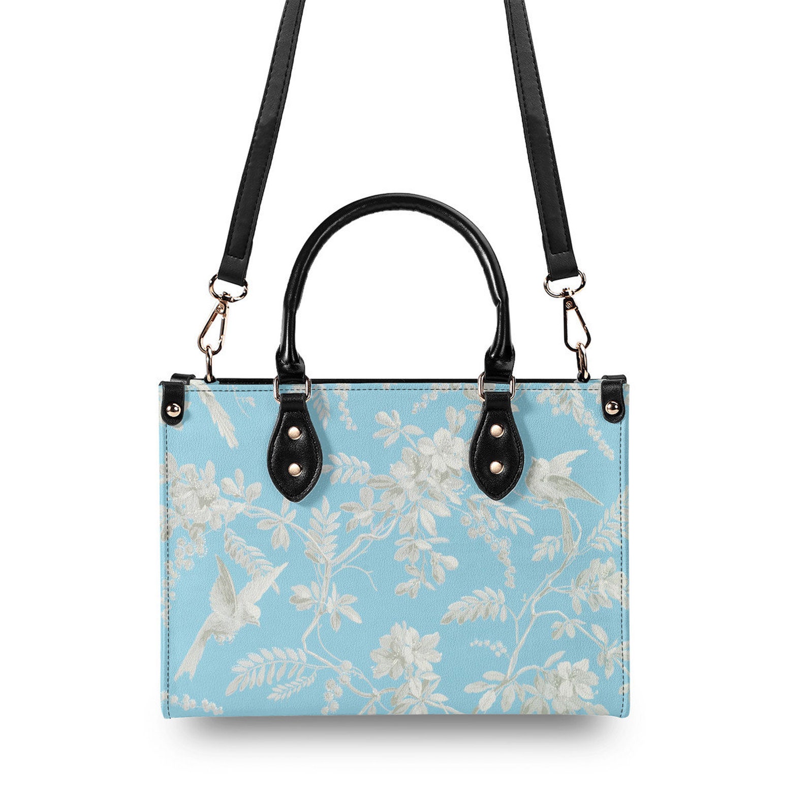 Baby Blue Handbag Blue Floral PU Leather Handbag Light Blue Crossbody ...