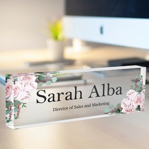 Desk Name Plate, Pink Rose Name Plate for Desk, Personalized Business ...