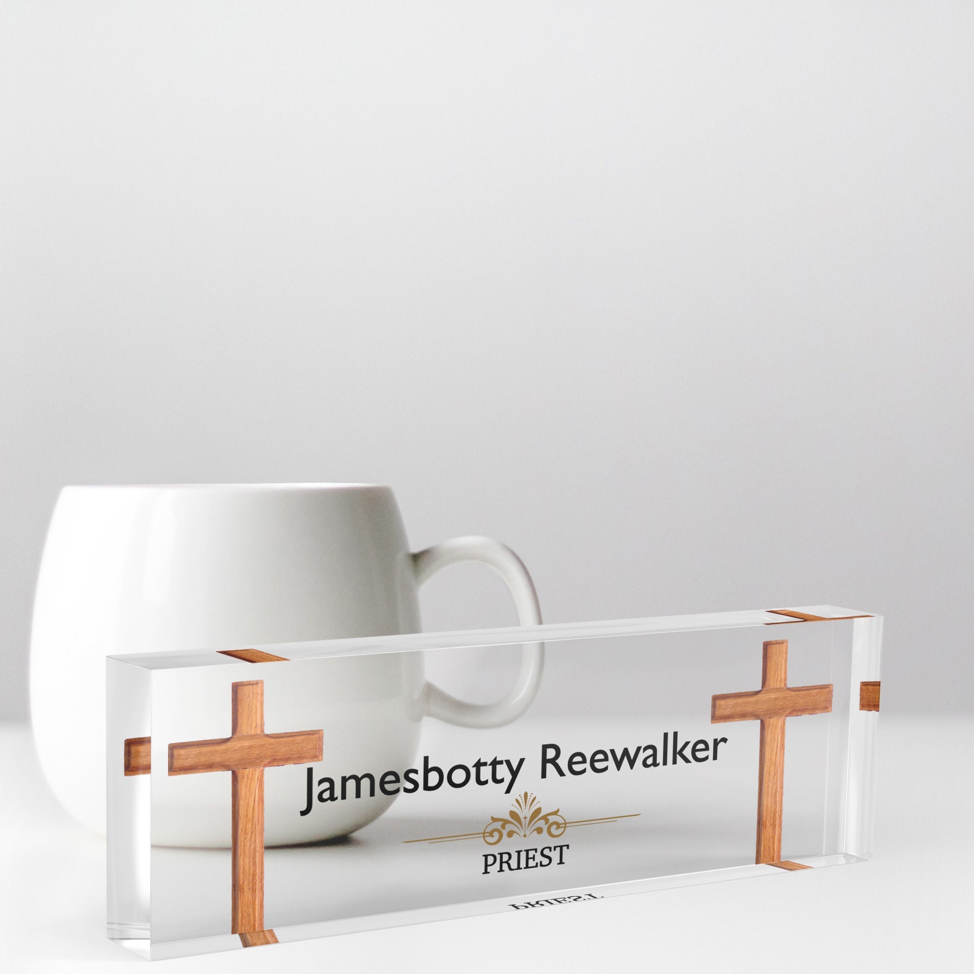 Cross Name Plate for Church Desk, Name Plate for Desk, Personalized ...