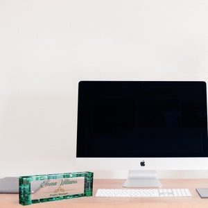 Emerald Green Desk Name Plate, Green Mosaic Luxury Name Plate for Desk ...