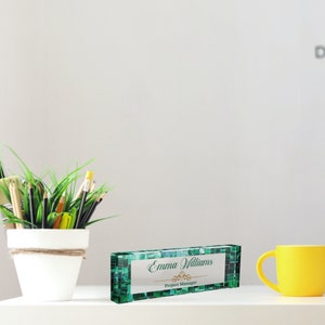 Emerald Green Desk Name Plate, Green Mosaic Luxury Name Plate for Desk ...