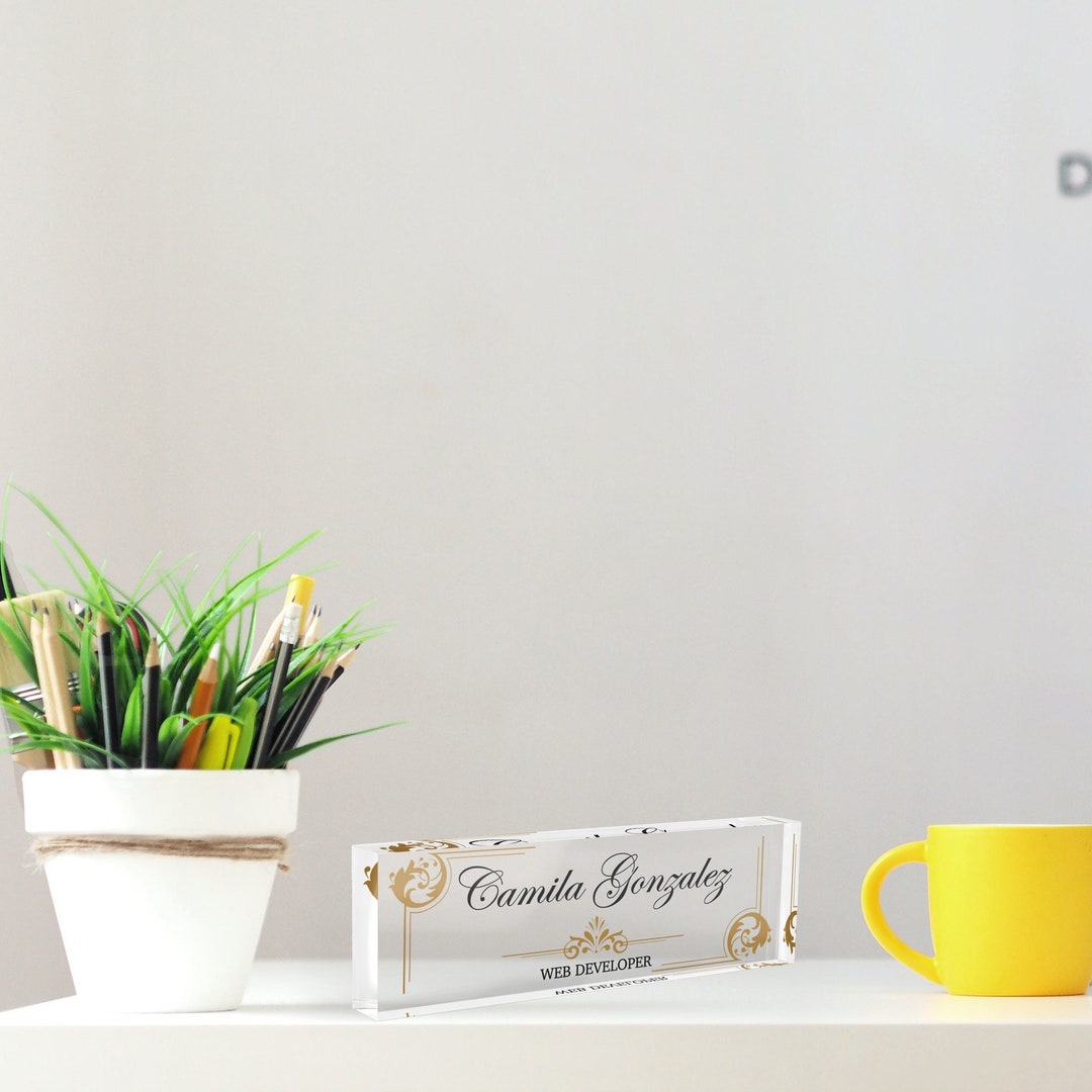 Desk Name Plate, Gold Acrylic Name Plate, Personalized Business Gift ...