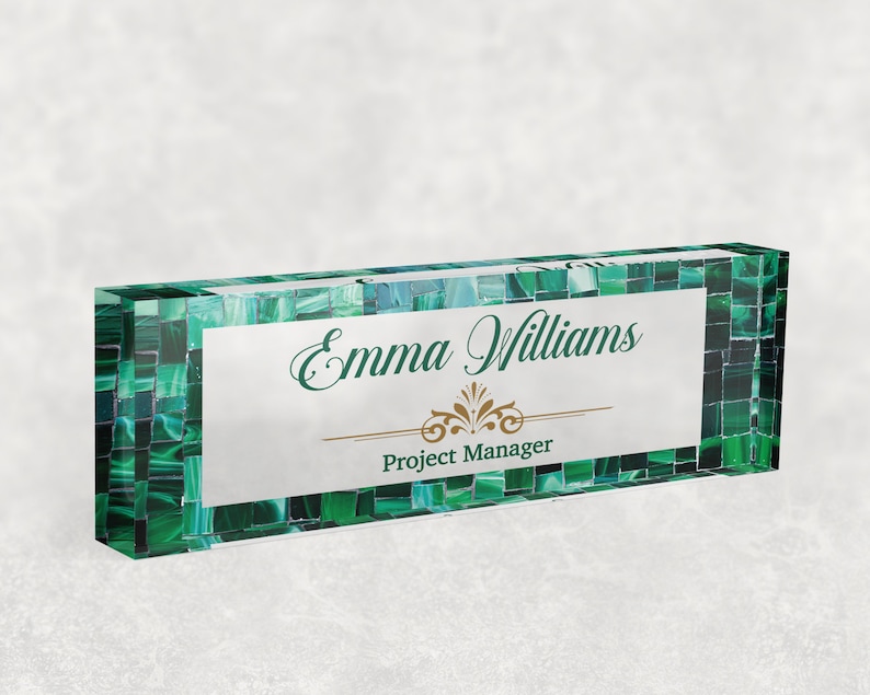 Emerald Green Desk Name Plate Green Mosaic Luxury Name Plate - Etsy