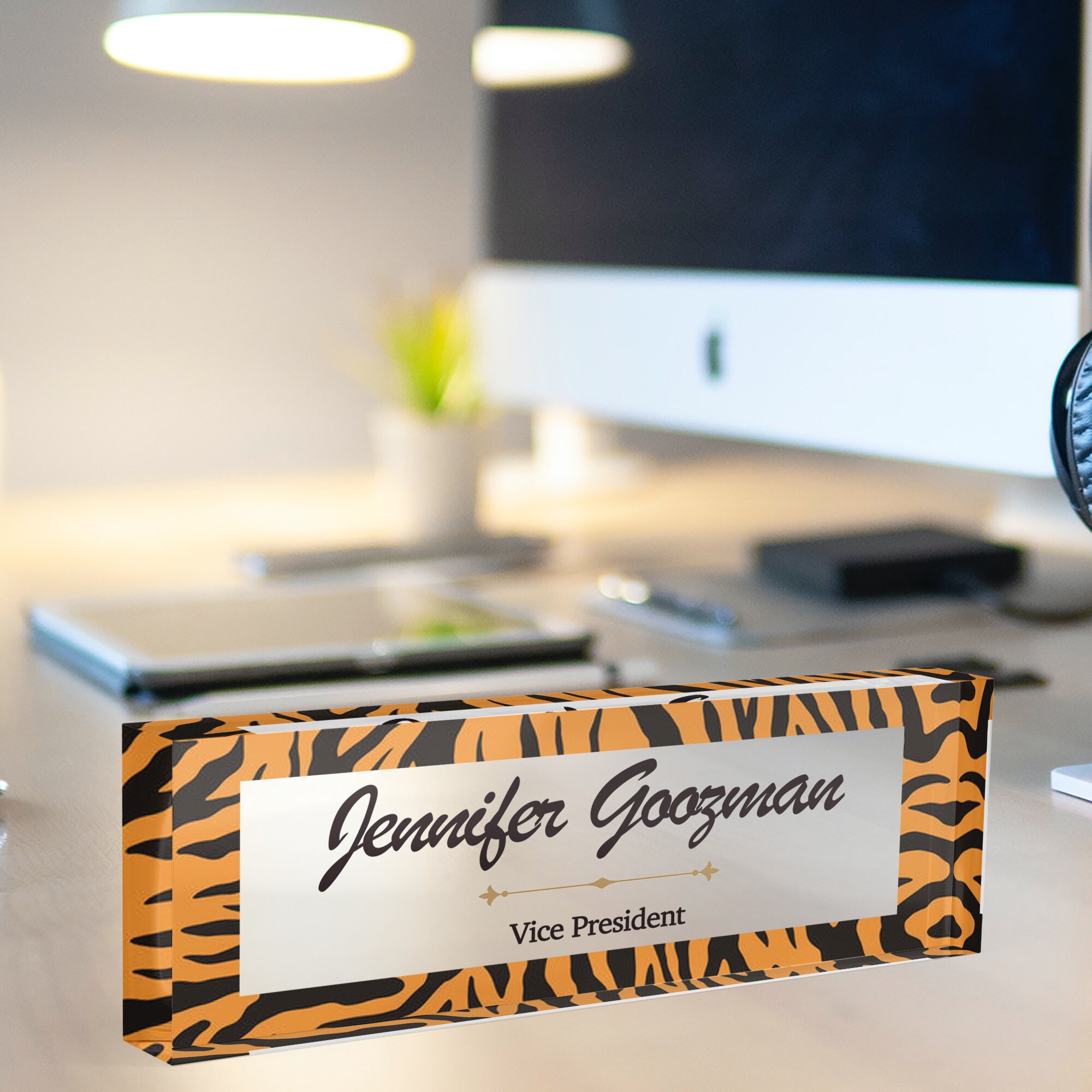 Desk Name Plate, Tiger Pattern Name Plate for Desk, Business Gift ...