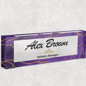 Desk Name Plate, Purple Marble Design Name Plate for Desk, Personalized ...