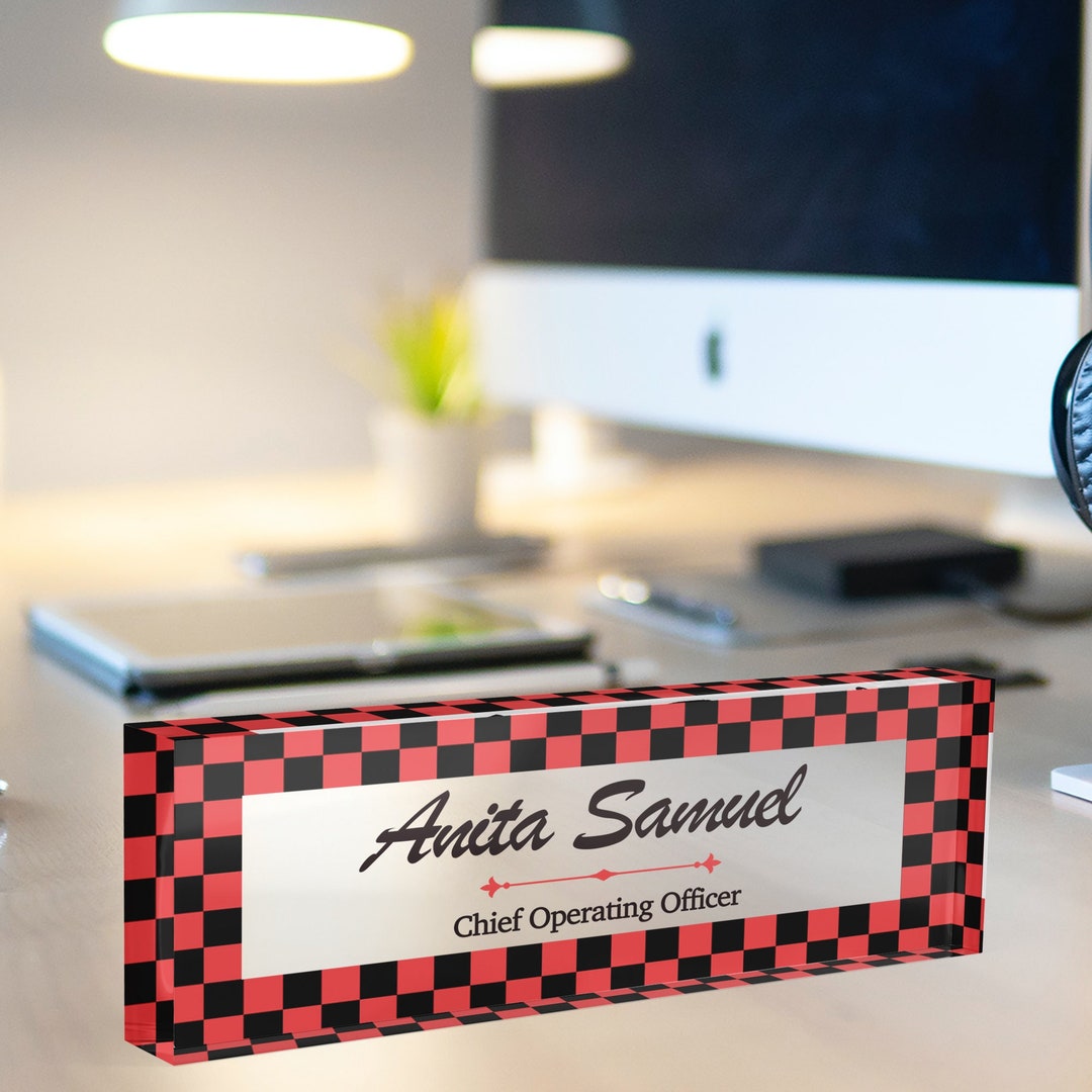 Desk Name Plate, Checked Design Name Plate for Desk, Personalized ...
