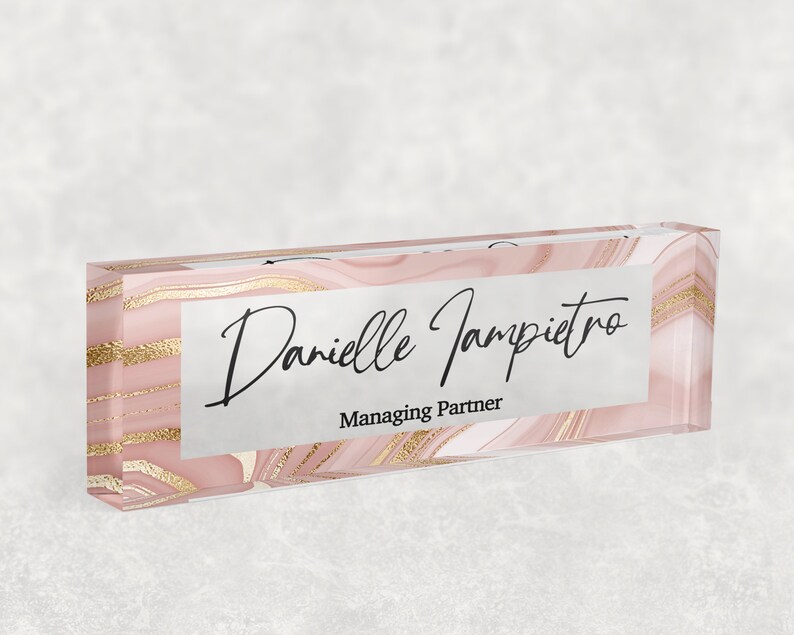Desk Name Plate Pink Marble Design Name Plate for Desk - Etsy