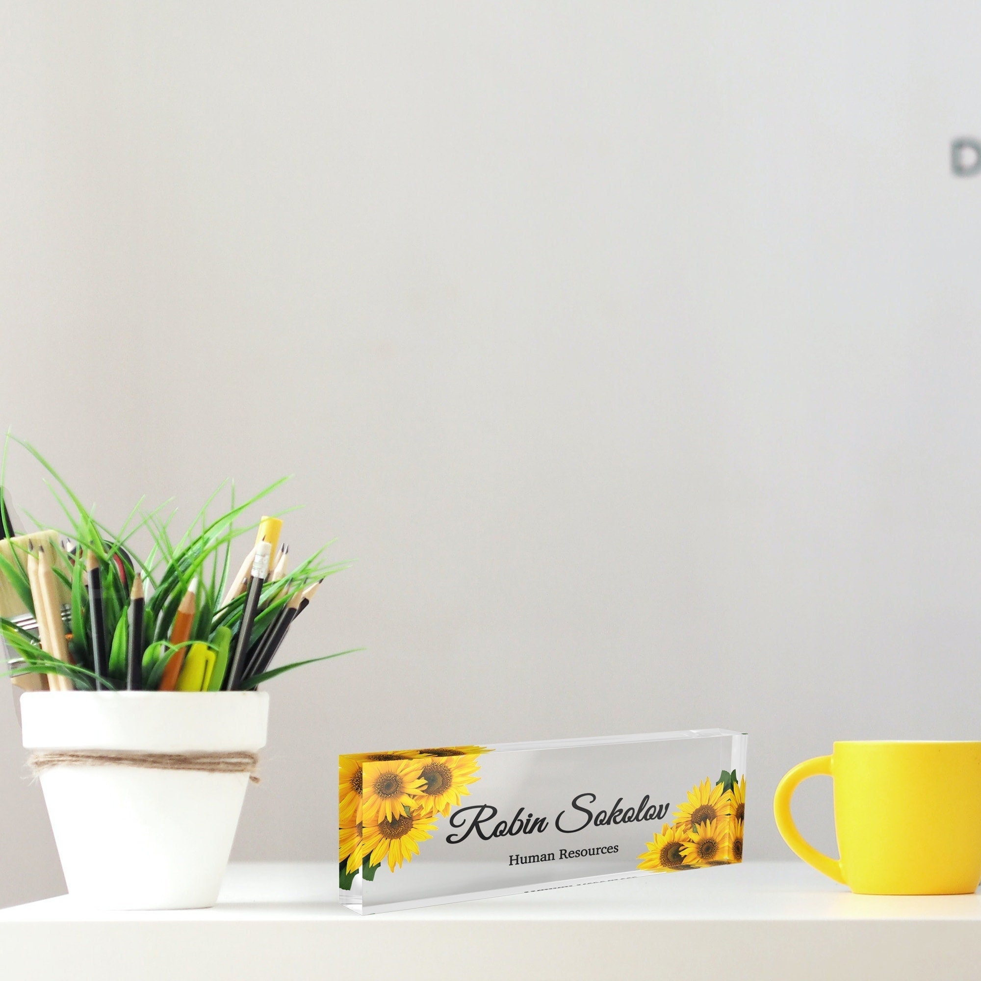 Desk Name Plate Sunflower Acrylic Name Plate Personalized - Etsy