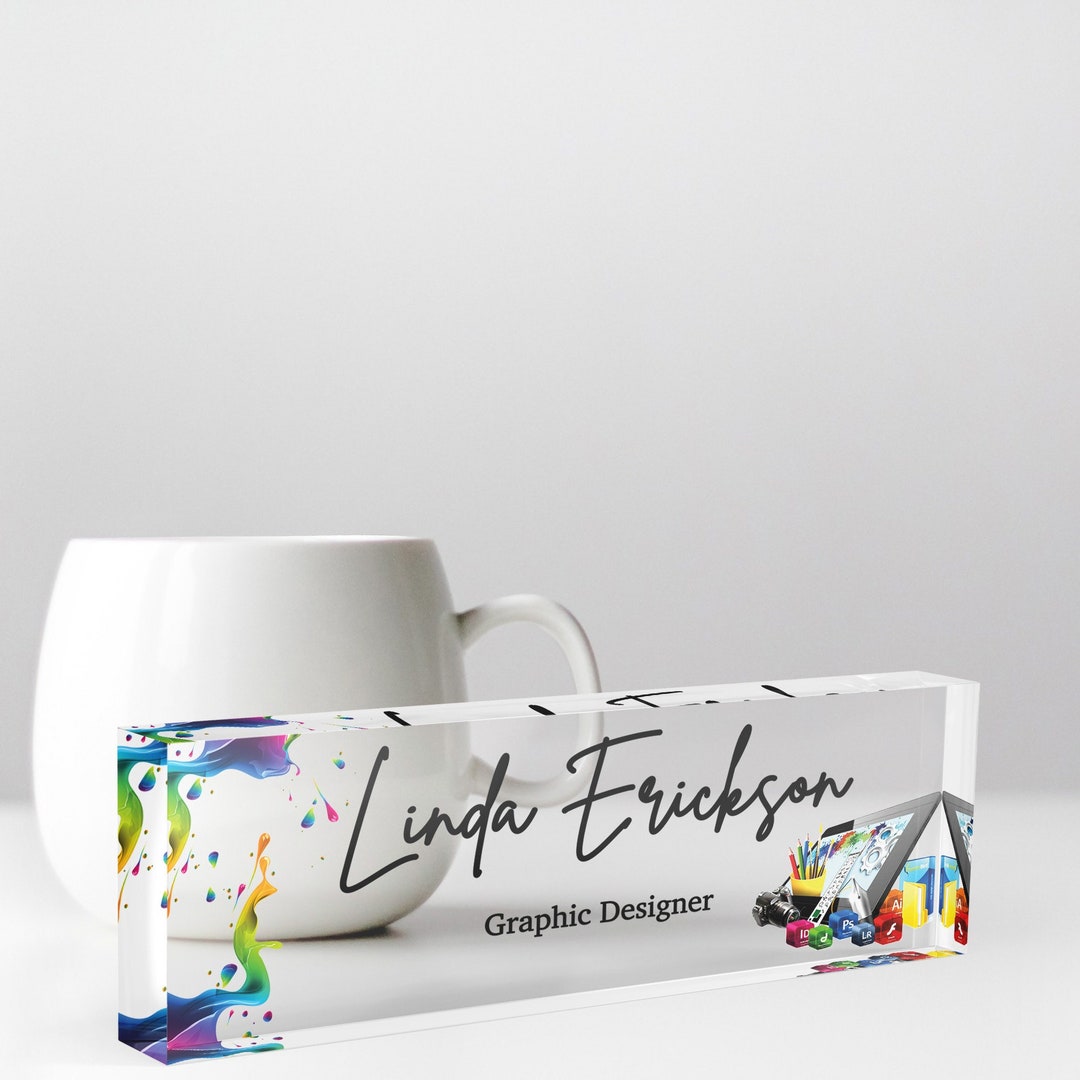 Desk Name Plate, Graphic Designer Acrylic Name Plate, Personalized ...
