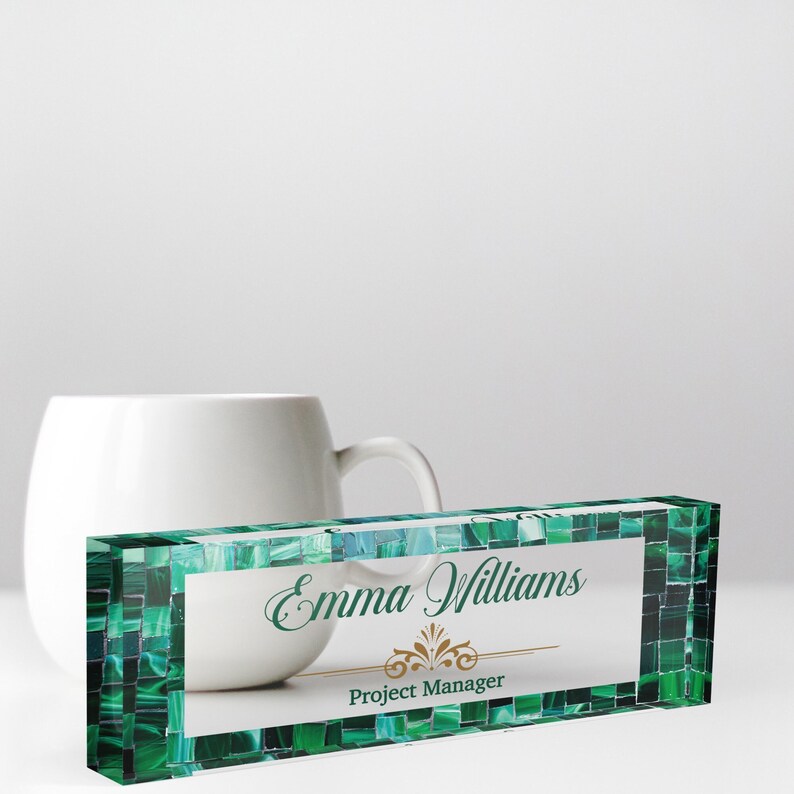 Emerald Green Desk Name Plate, Green Mosaic Luxury Name Plate for Desk ...