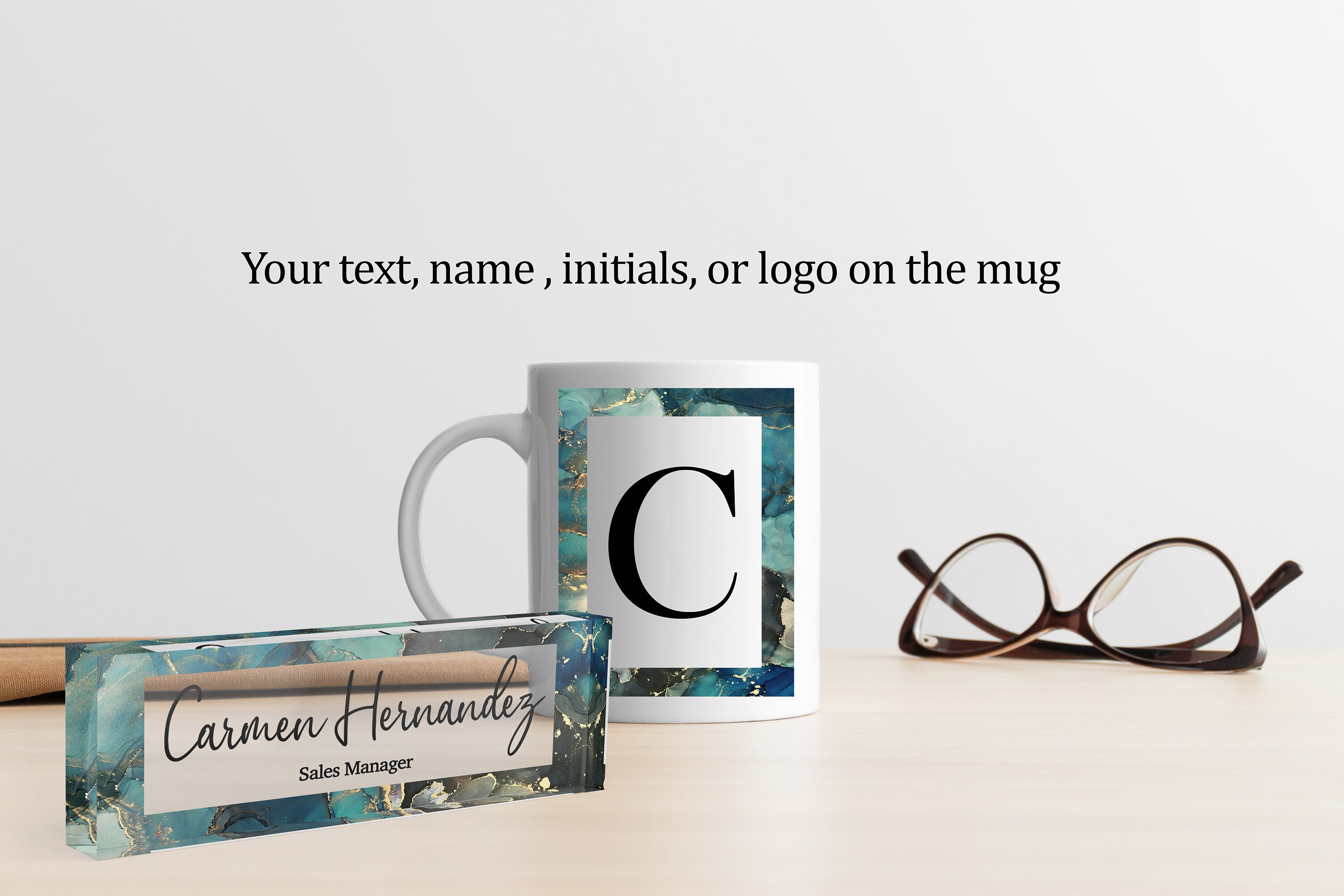 Desk Name Plate, Green Marble Design Name Plate for Desk, Personalized ...