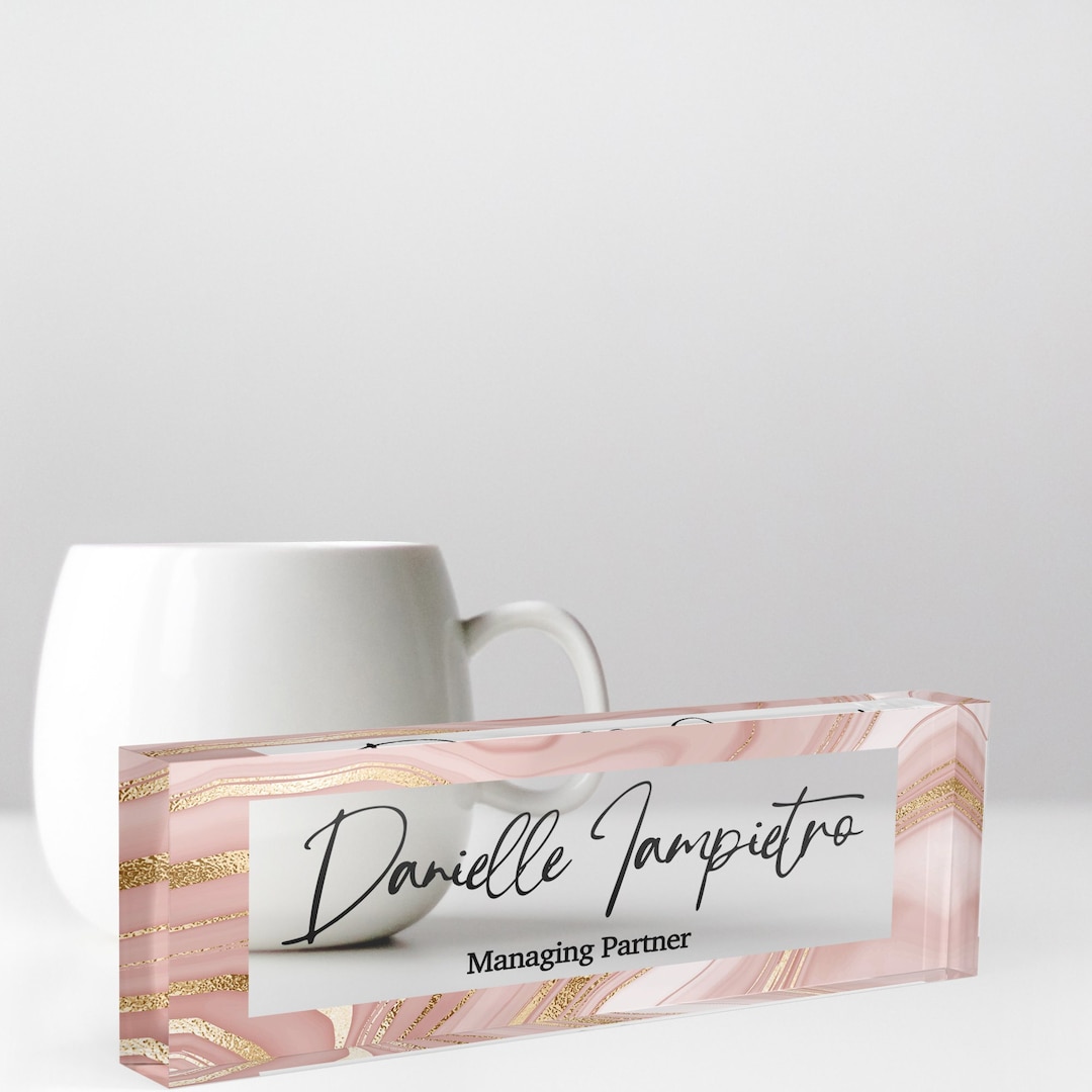 Desk Name Plate, Pink Marble Design Name Plate for Desk, Personalized ...