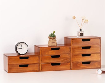 Wooden Desk Organizer With Drawer, Desktop Storage Box With Drawer ...