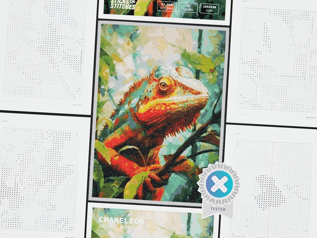 Chameleon Cross Stitch Pattern: Full Art, 32 Colors (PDF Download) - Etsy