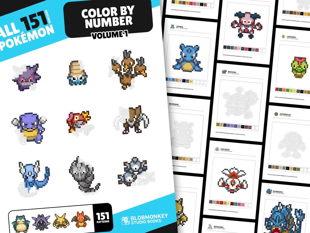 151 Pokemon Color by Number Templates | Kanto Region Collection ...