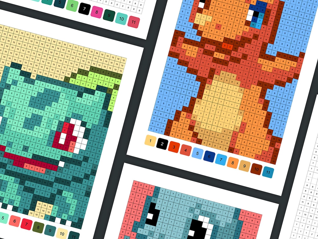 Color by Numbers | Kanto Starter Pokemon | Pixel Painting | Coloring ...