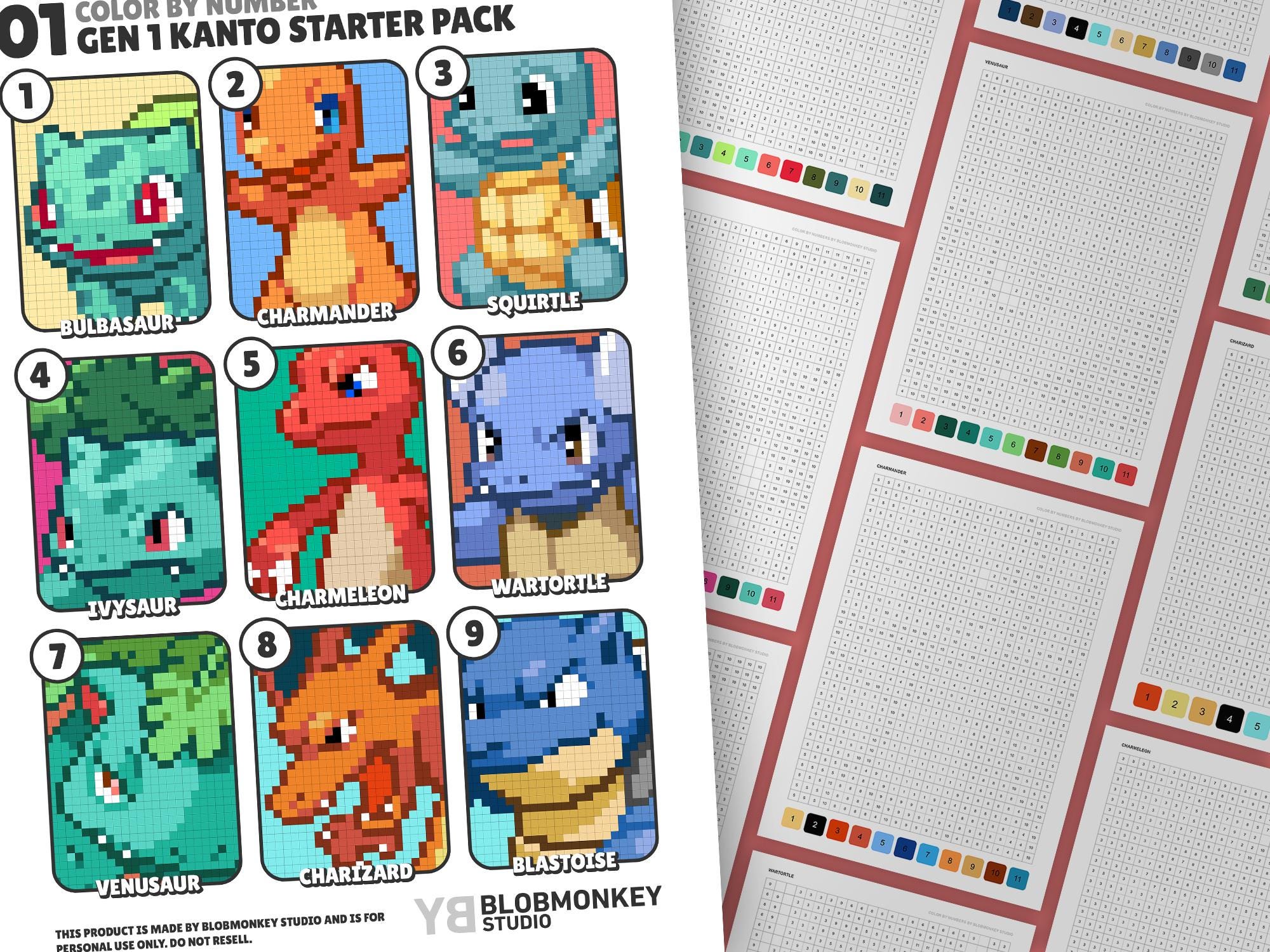 Color by Numbers | Kanto Starter Pokemon | Pixel Painting | Coloring ...