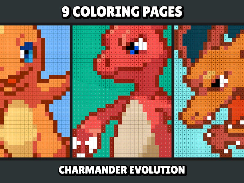 Color by Numbers | Kanto Starter Pokemon | Pixel Painting | Coloring ...