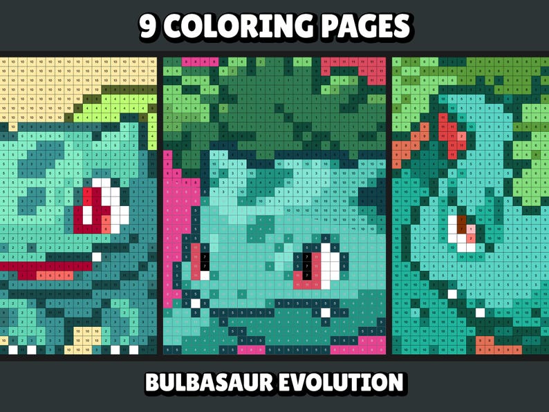 Color by Numbers | Kanto Starter Pokemon | Pixel Painting | Coloring ...