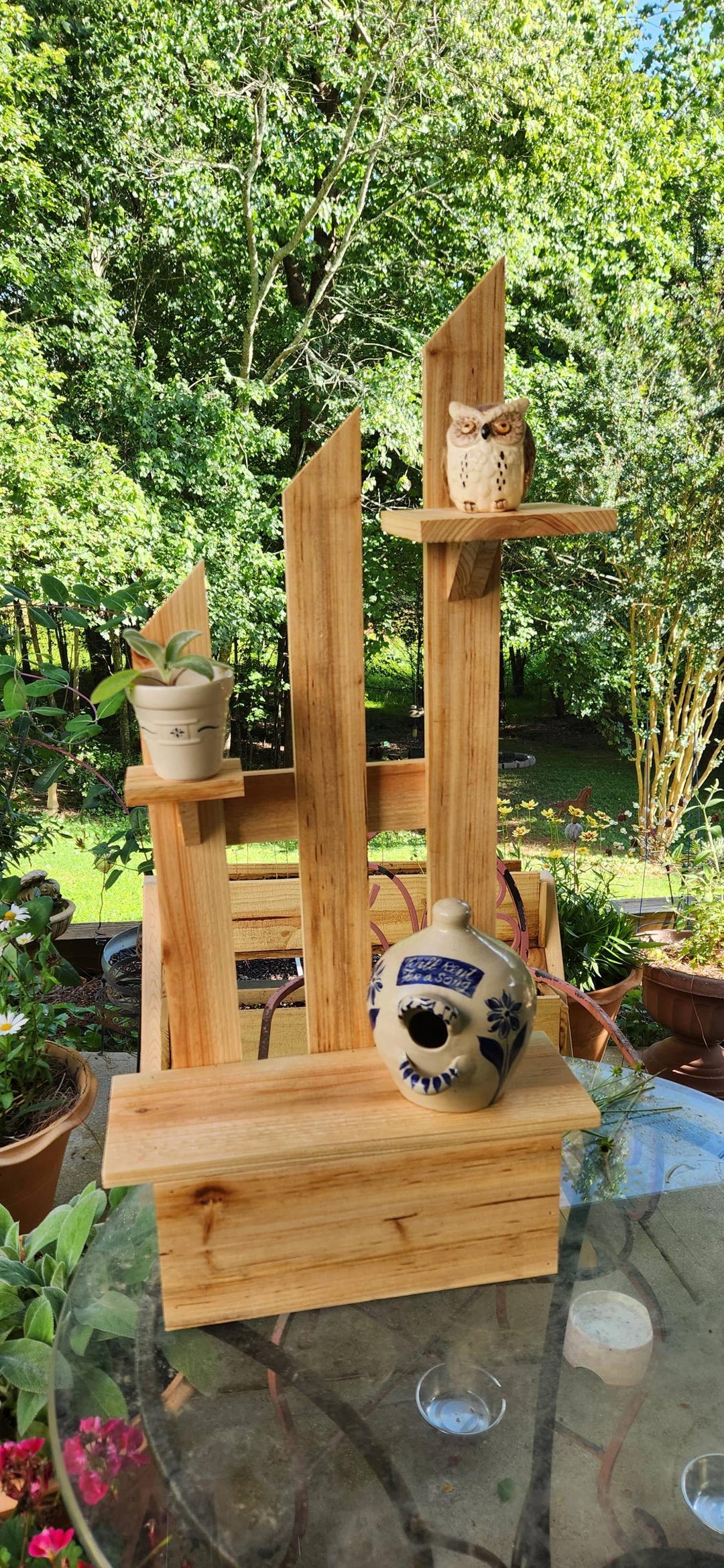 Rustic Cedar Display Shelf | Handmade Vertical Wood Stand With Mini ...