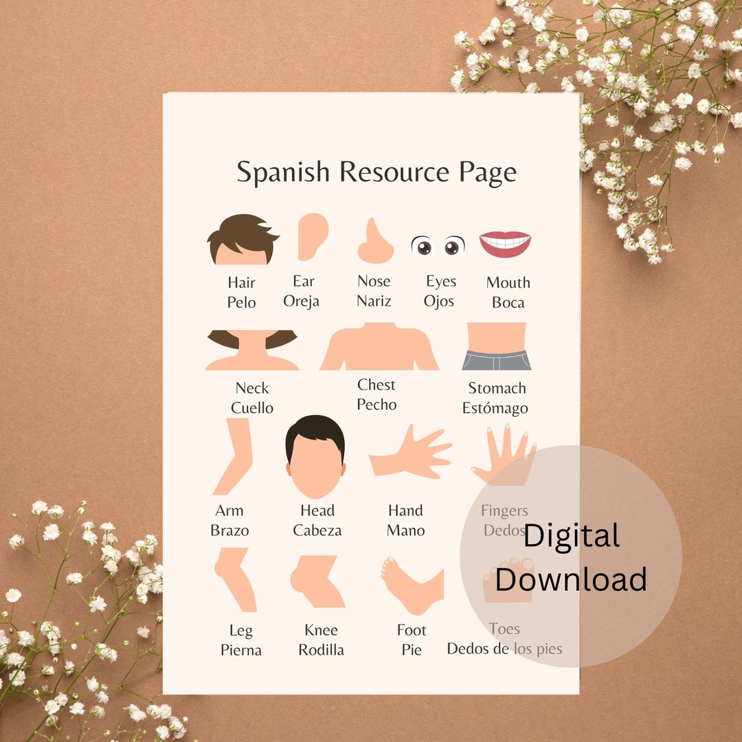 Bilingual Body Parts Digital Download, Spanish/ English Body Parts ...