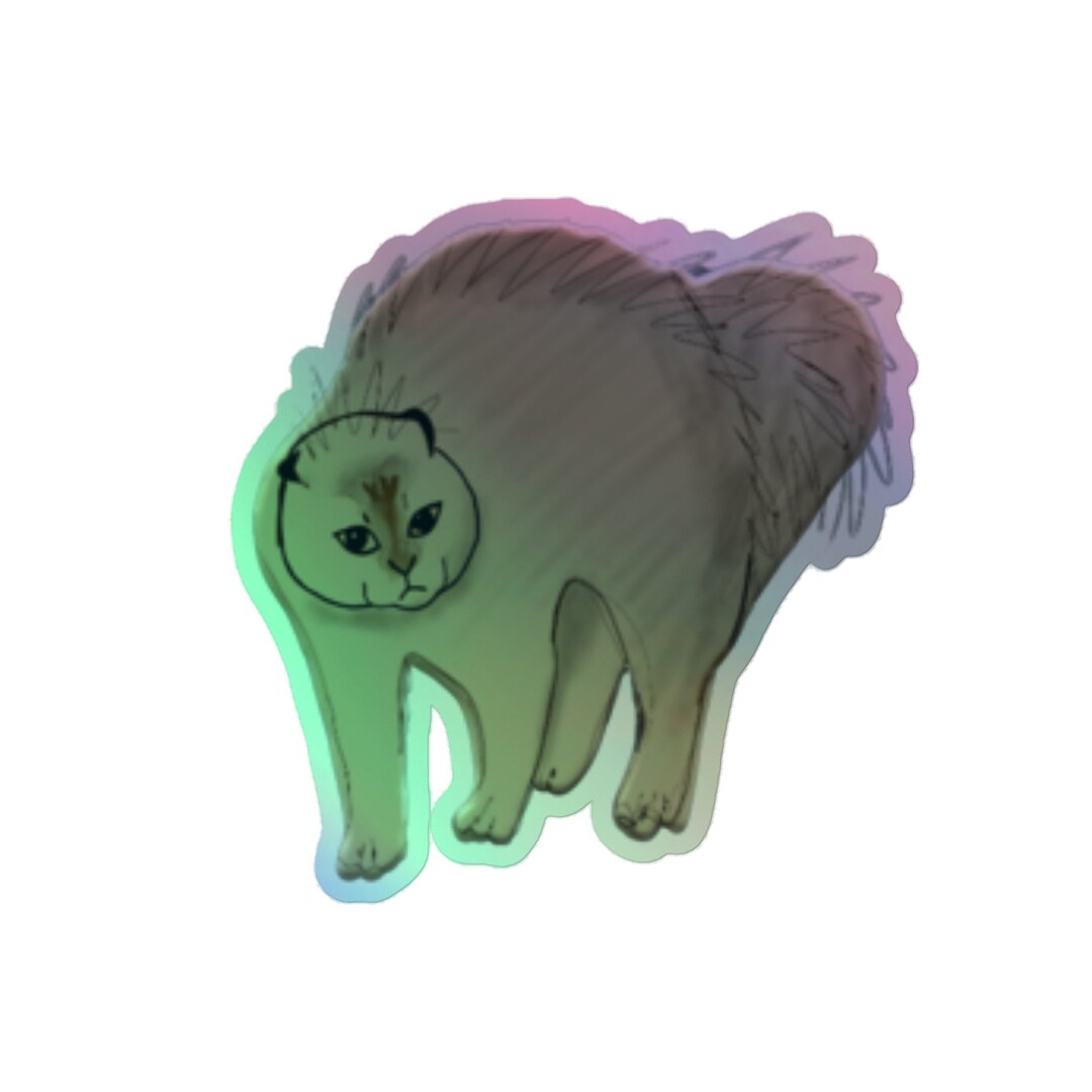 Unique Holographic Sticker With Scared Quirky Cat Illustration Add a ...
