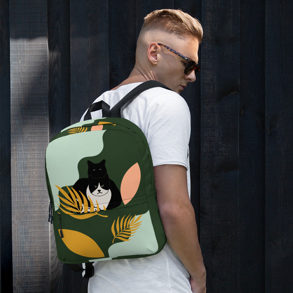 Handmade Cat Print Backpack, Stylish Animal Pattern School Bag, Unique ...