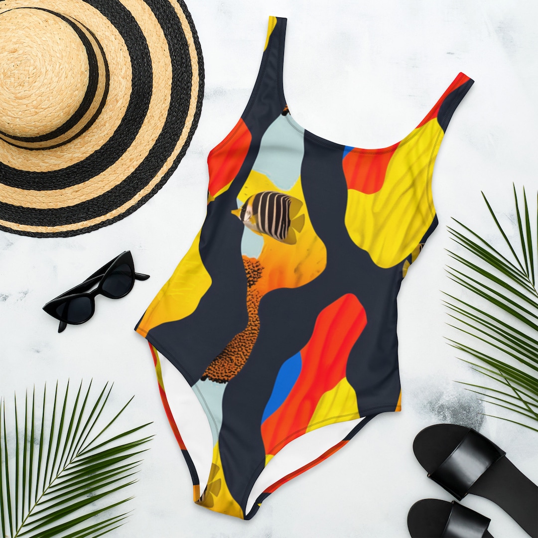 Tropical Coral Reef One-piece Swimsuit Vibrant Fish Print Swimwear With ...