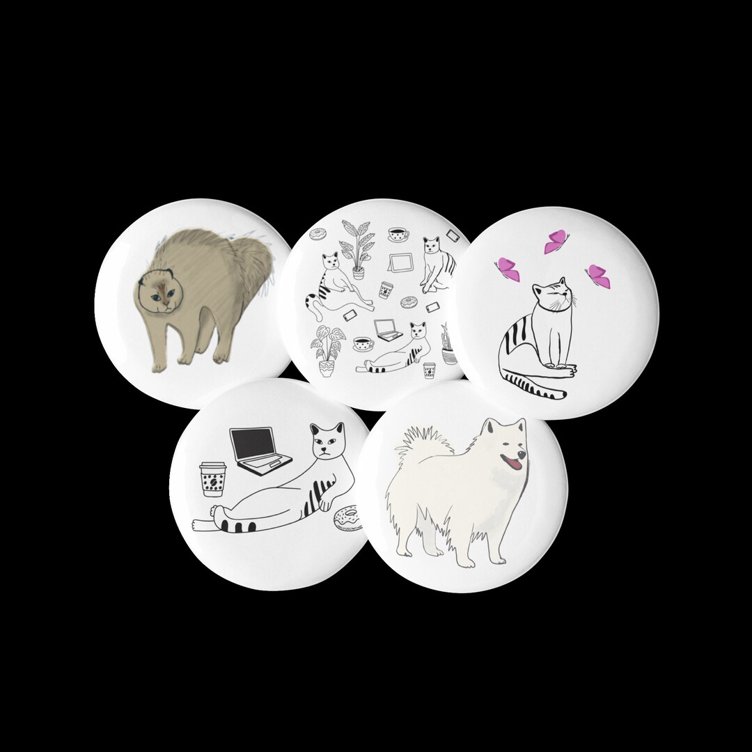 Cute Animal Button Pins Set Cat and Dog Enamel Pins Perfect for Denim ...