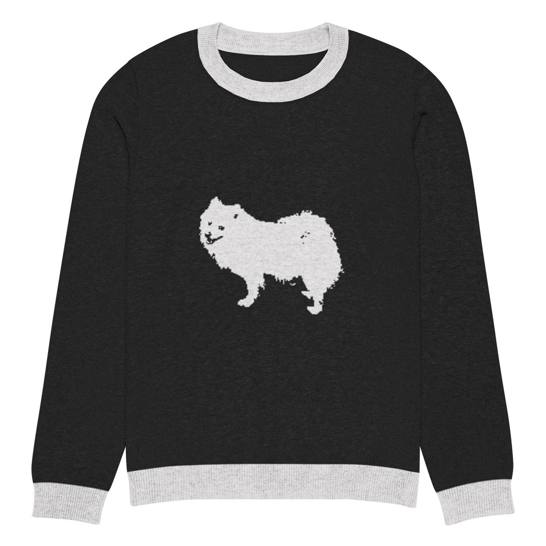 Unisex Black Knit Sweater: Fluffy Samoyed Dog Silhouette - Etsy