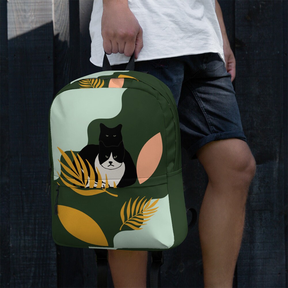 Handmade Cat Print Backpack, Stylish Animal Pattern School Bag, Unique ...