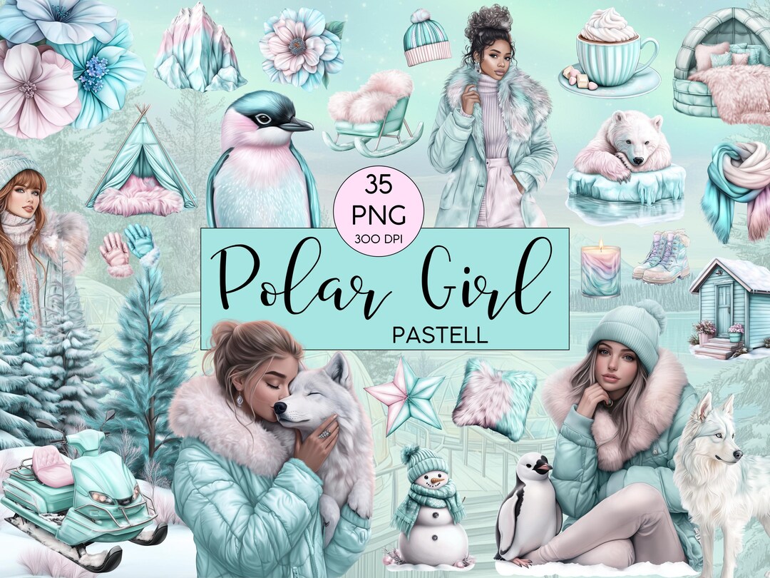 Clipart L Polar Girl L Pastel L Winter L Watercolor L Watercolor L ...