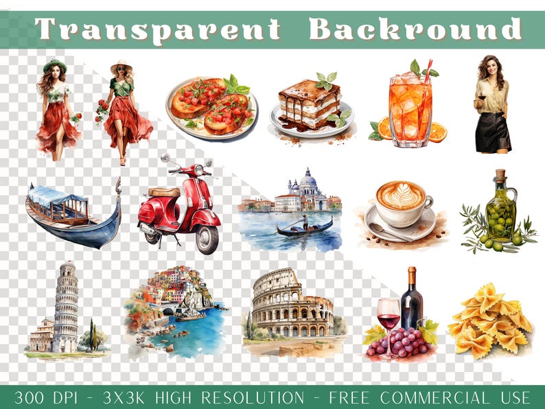 Watercolor Ciao Italia I Clipart Bundle I Clip Art I Italy I PNG I ...