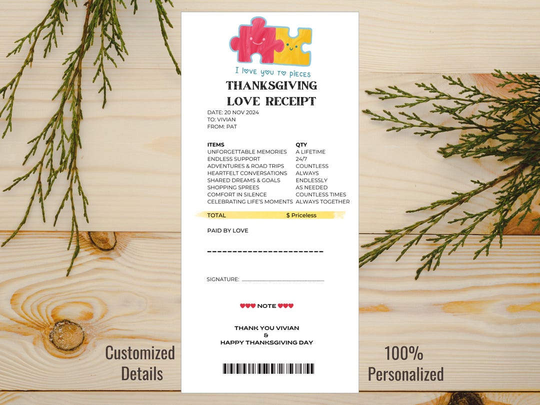 Personalized Love Receipts for Boyfriend Girlfriend Husband Wife ...