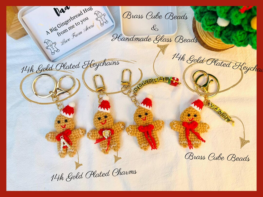 Personalized Crochet Gingerbread Man Keychain With Box | Pocket Hug ...