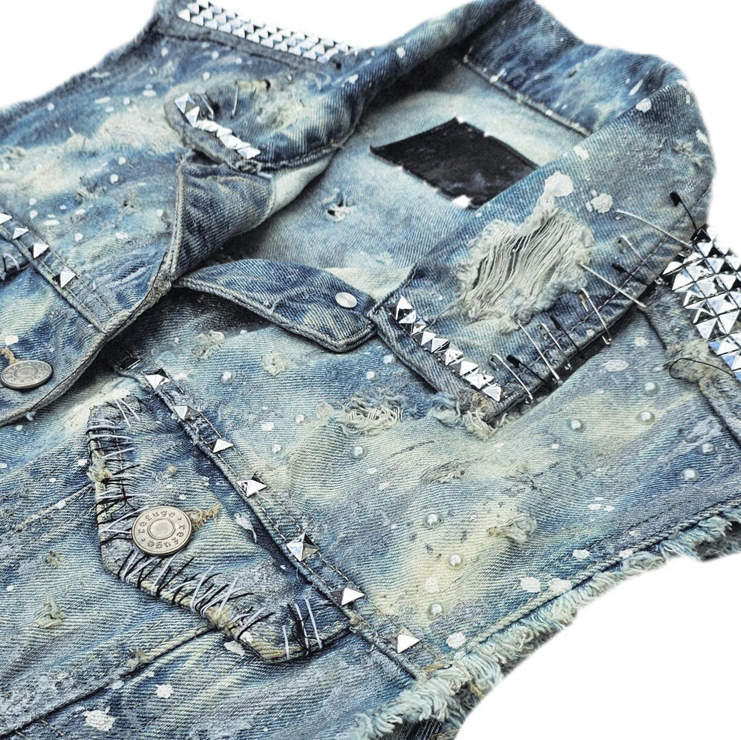 Blinged Distressed Denim Vest - Sz M - Etsy
