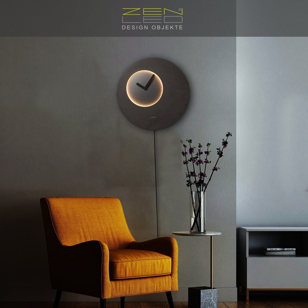 LED Wall Clock Ø40cm Modern Silent 3D Designer Moon Clock Wood With ...