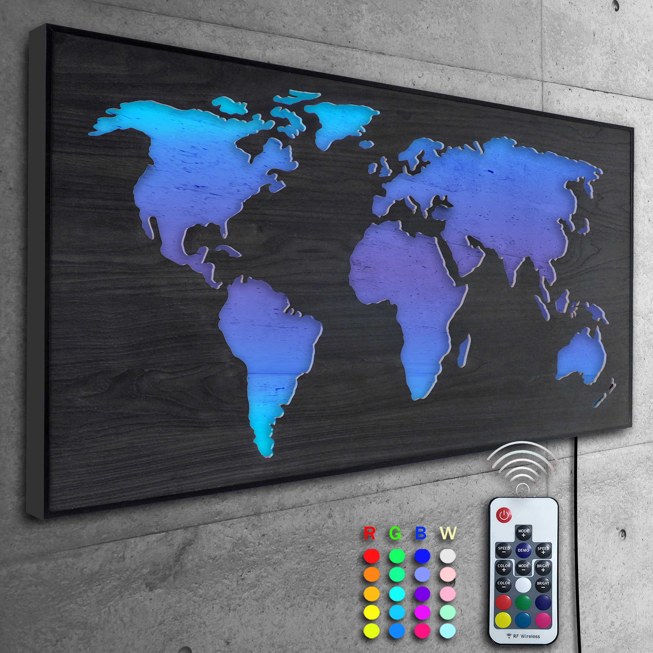 LED Wooden World Map 3D Aluminum Frame Wall Picture Backlit Wood Look ...