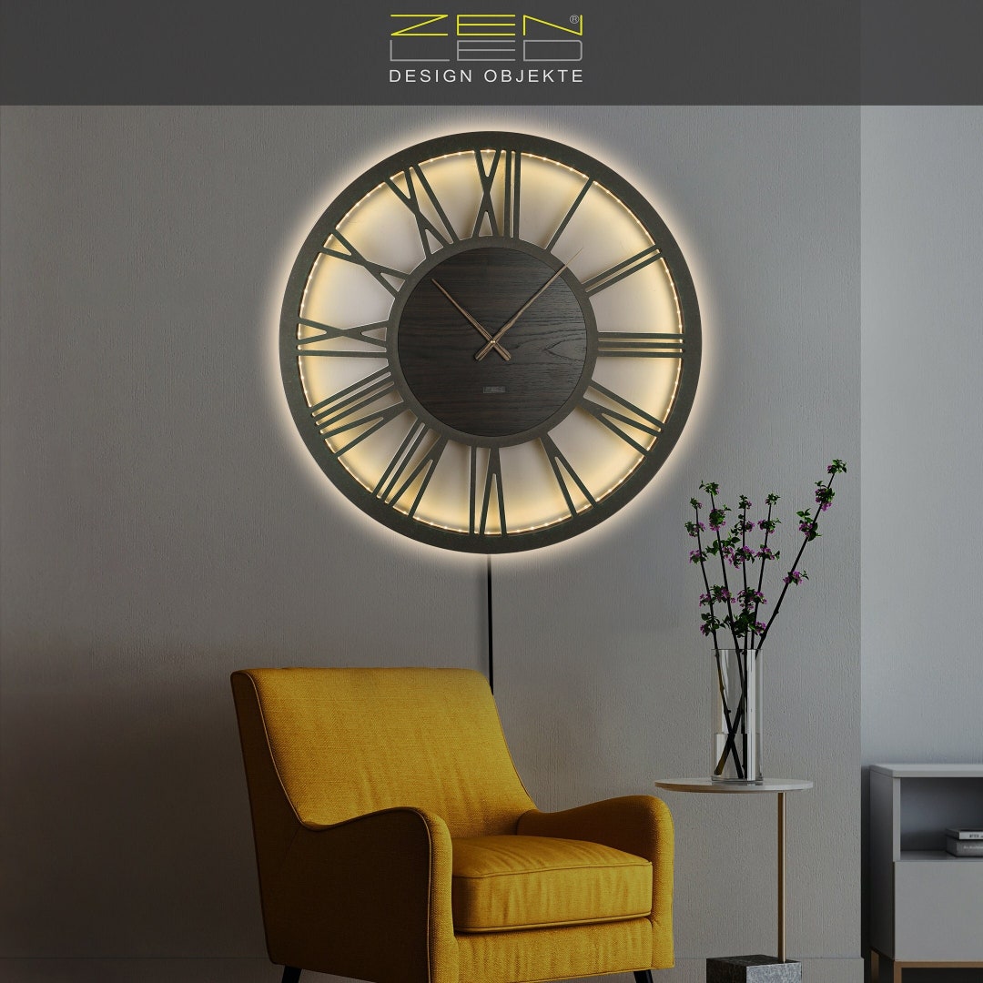 Large LED Wall Clock Ø50cm/70 Cm, Silent Vintage Retro 3D Design, RGB ...