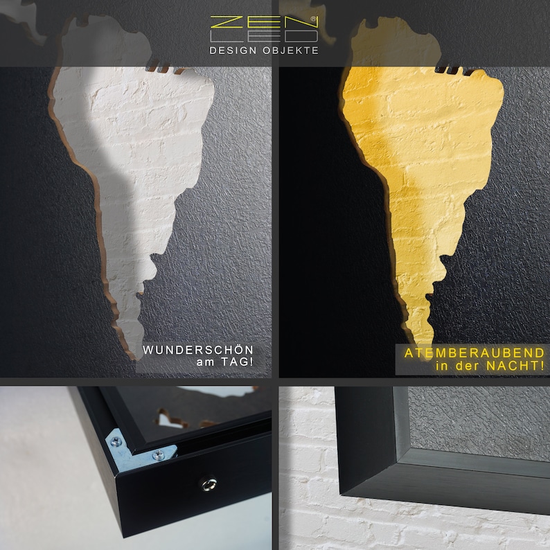 LED Wooden World Map 3D ALU Frame Wall Picture Backlit Stone Look ...