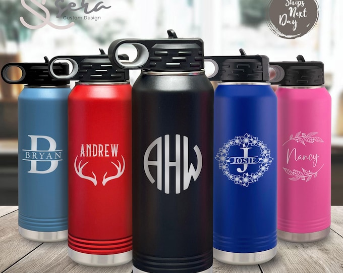 Personalized Laser Engraved Water Bottle With Custom Logo Name Text ...