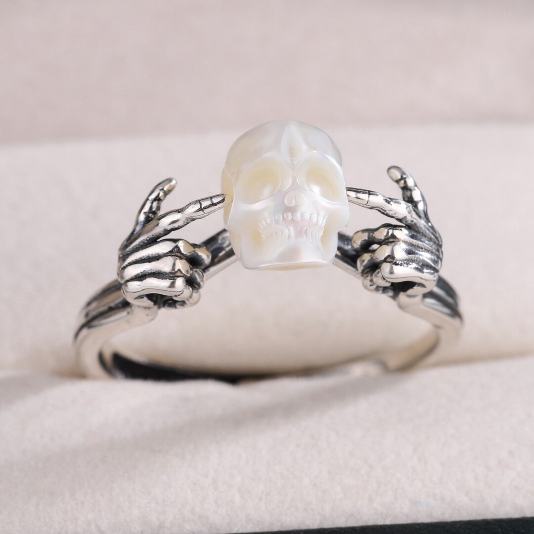 Pearl Skull Ring shut Up,gothic Skull Ring,unique Engagement Ring ...