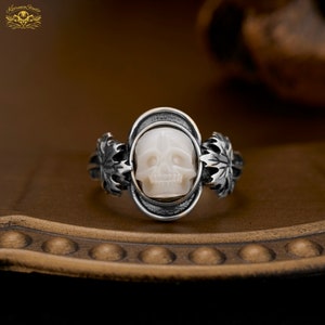 Maple Leaf and Skull Ring,goth Ring,pearl Skull S925 Sterling Silver ...