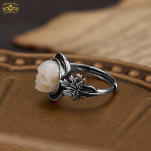 Maple Leaf and Skull Ring,goth Ring,pearl Skull S925 Sterling Silver ...