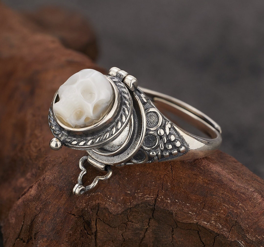 Goth Ring,poison Ring,s925 Sterling Silver Pearl Skull,skull Ring ...