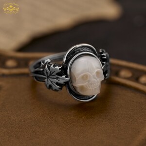 Maple Leaf and Skull Ring,goth Ring,pearl Skull S925 Sterling Silver ...