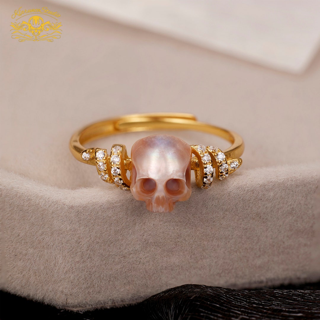 New Pearl Skull Ring, Gothic Sterling Silver Ring, 18K Gold Ring,witch ...