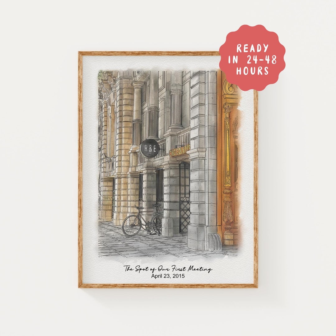 Custom 'our First Meeting' Watercolor Portrait | Hand-drawn Couple ...
