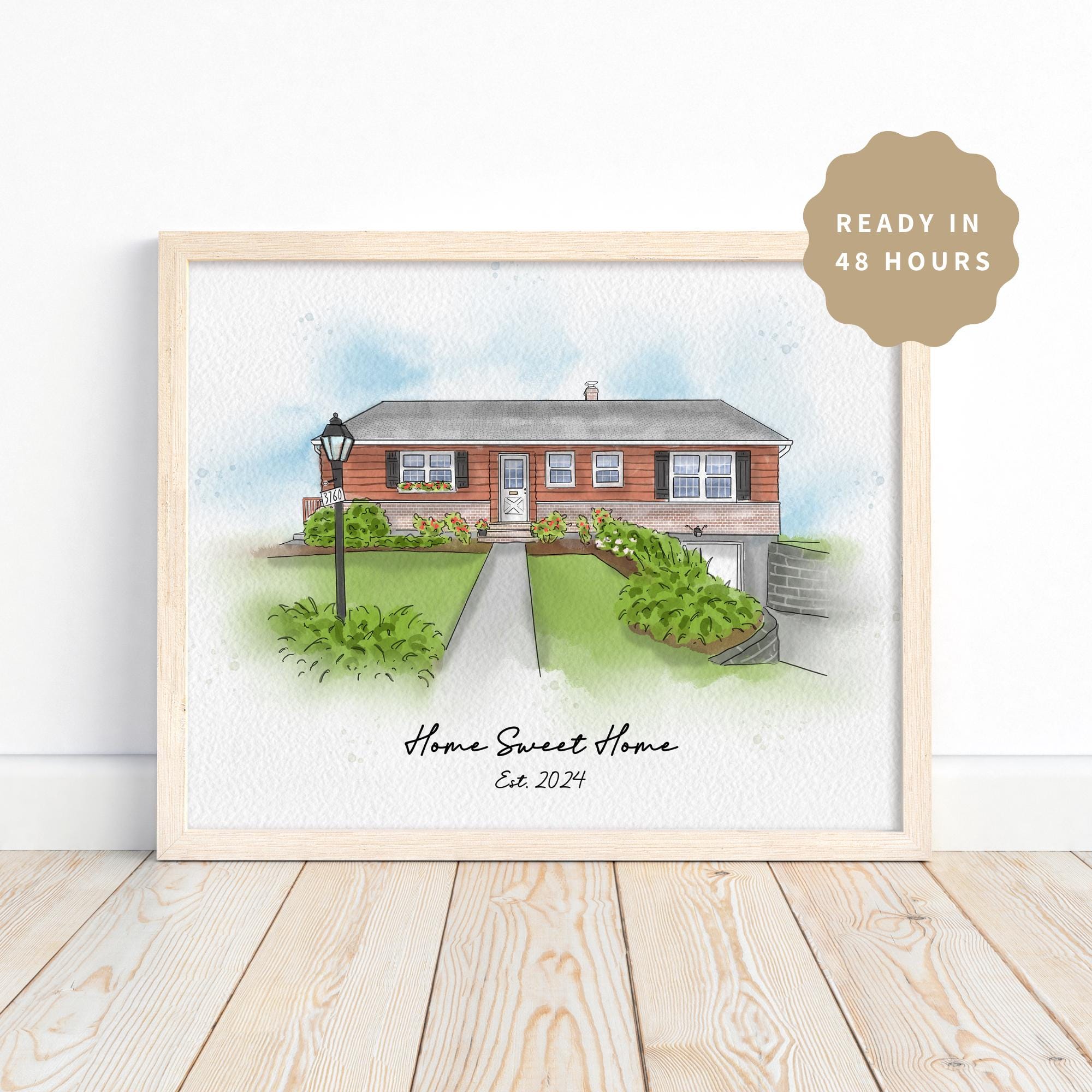 Custom Watercolor House Art | Minimalist Home Sketch | Digital Artwork ...